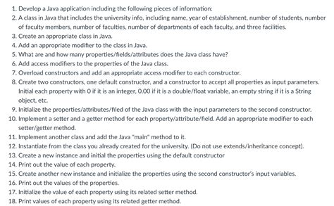 Solved Develop A Java Application Including The Following Chegg Com