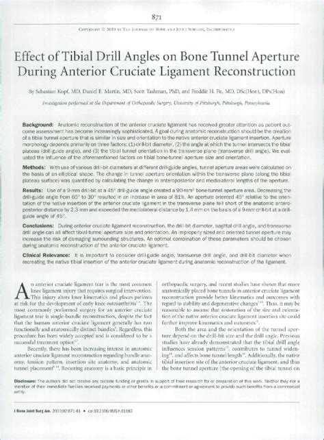 Pdf Effect Of Tibial Drill Angles On Bone Tunnel Aperture During Pdf Effect Of Tibial Drill Angles On Bone Tunnel Aperture During