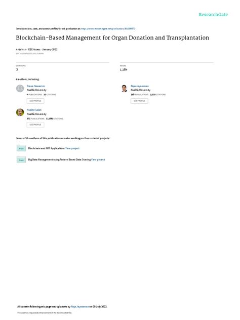 Blockchain Based Management For Organ Donation And Transplantation Pdf Organ Donation