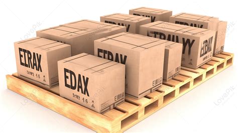 3d Render Export Symbol On White Background Cardboard Boxes Exported On A Wooden Pallet