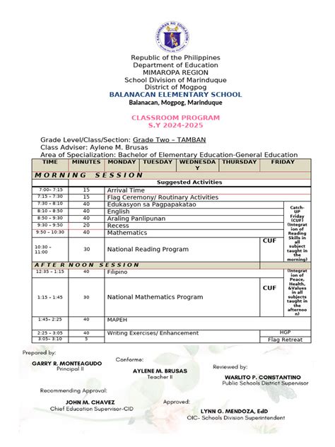 Classroom Program Gr 2 Tamban Final Pdf