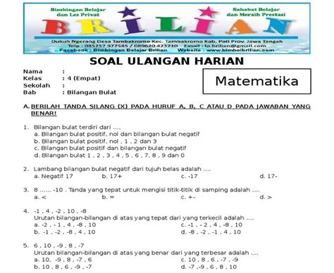 Soal Matematika Kelas Bilangan Bulat Negatif Catatan Tkj