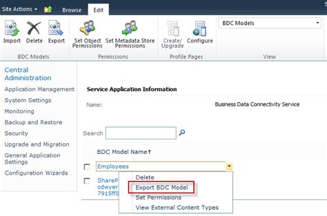 how to export sharepoint 2010 external content types bdc metadata models to xml file cameron