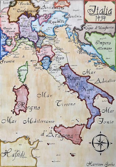 Map Of Italy 1494 Italian Renaissance Italian States Etsy