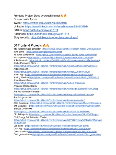 50 Frontend Projects Download Free Pdf Online Services