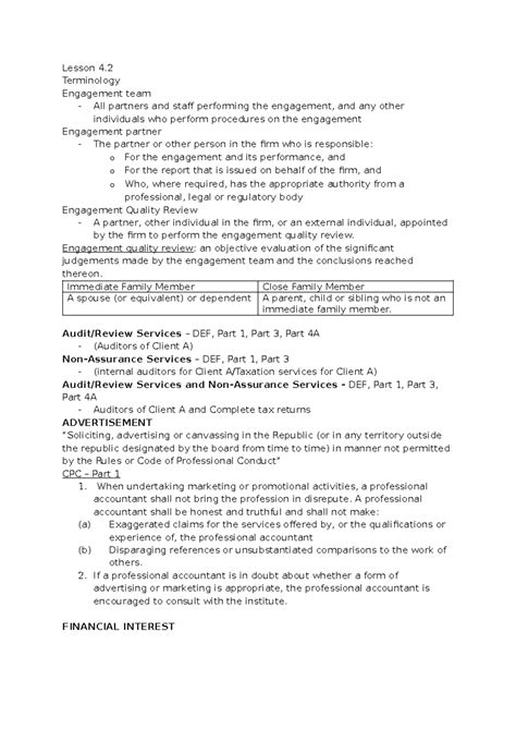 Cpc Summary Auditing And Ethics 200 Lesson 4 Terminology