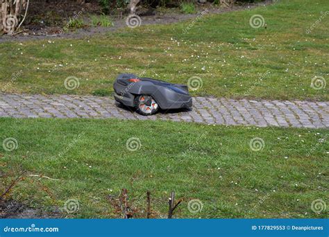 Hsuqvarba Electric Robot Grass Cutter Is Cutting Grass Editorial Photo