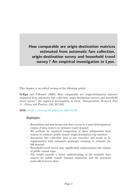 Pdf How Comparable Are Origin Destination Matrices Estimated From Automatic Fare Collection