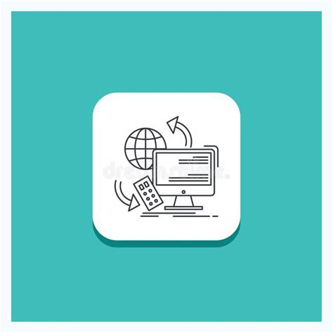 Round Button For Access Control Monitoring Remote Security Line Icon Turquoise Background