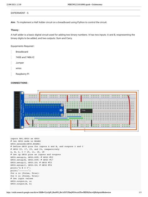 half adder nikunj 221031009 ipynb colaboratory pdf computer science computing