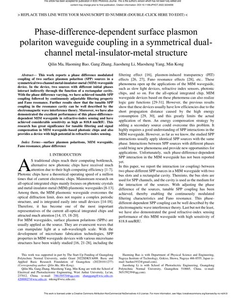 Pdf Phase Difference Dependent Surface Plasmon Polariton Waveguide Coupling In A Symmetrical