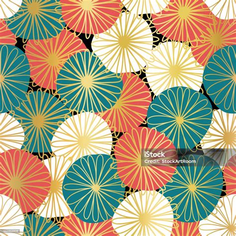 금 호일 꽃 원활한 추상 벡터 패턴 대담한 꽃 메탈릭 골든 레드 블루 화이트 스칸디나비아 플랫 스타일 반복 배경 식물 최소한의