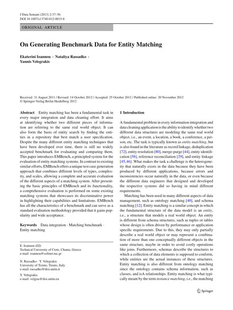 Pdf On Generating Benchmark Data For Entity Matching