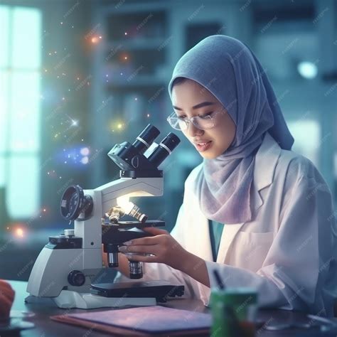 Premium Ai Image A Women Holding Microscope On The Material Science Lab Illustration