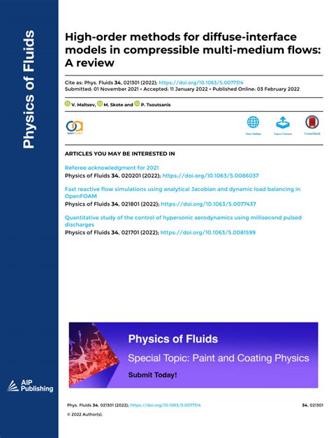 Pdf High Order Methods For Diffuse Interface Models In Compressible Multi Medium Flows A Review