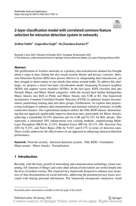 2 Layer Classification Model With Correlated Common Feature Selection