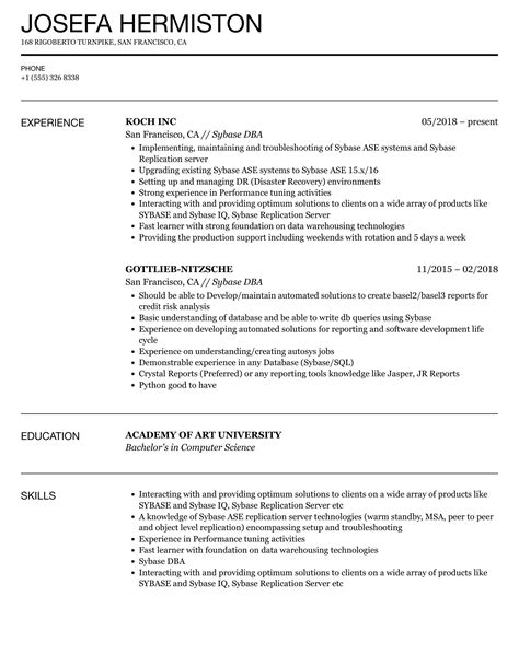 Sybase Dba Resume Samples Velvet Jobs