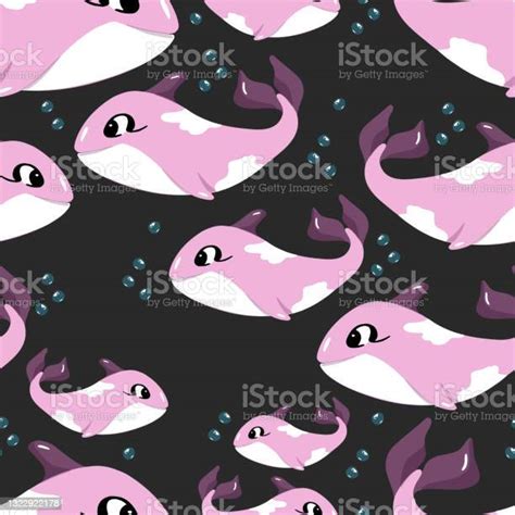 귀여운 분홍색 돌고래와 매끄러운 패턴 벡터 어린이 그림입니다 어린이 침구 옷 벽지 장식용 고래에 대한 스톡 벡터 아트 및 기타 이미지 Istock