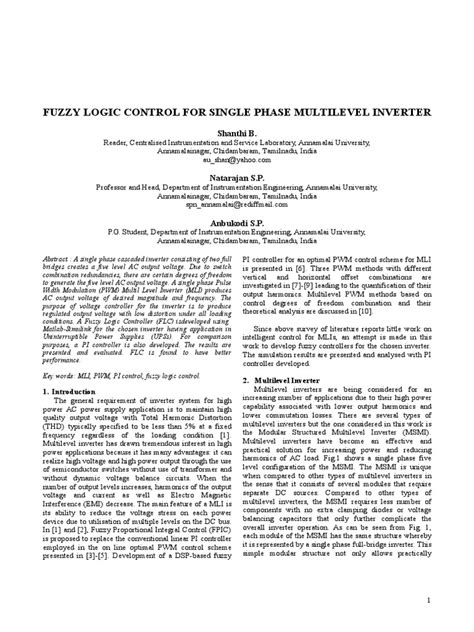 Fuzzy Logic Control For Single Phase Multilevel Inverter Pdf Power