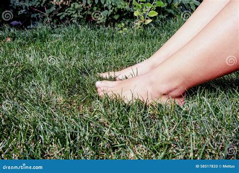 Foot Over Green Grass Side View Stock Image 58517833