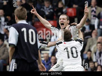 Gretnas Kenny Deuchar Celebrates Scoring Against Dundee During The Tennents Scottish Cup Semi