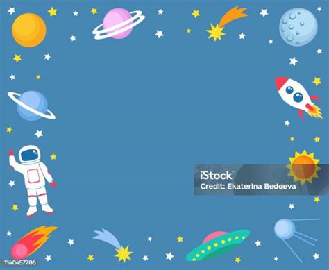 우주 화성 별 행성 Ufo 로켓 우주선 위성 및 파란색 배경에 혜성 귀여운 화려한 배경 템플릿 0명에 대한 스톡 벡터 아트 및 기타 이미지 Istock