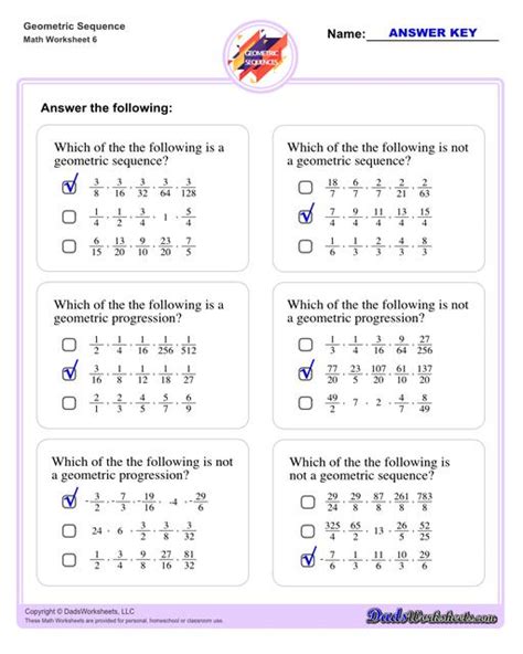 Math Worksheets Geometric Sequences Geometric Sequence Multiple
