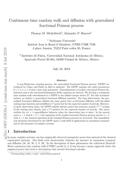 Pdf Continuous Time Random Walk And Diffusion With Generalized Fractional Poisson Process