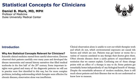 Statistical Concepts For Clinicians Danielmarkmd