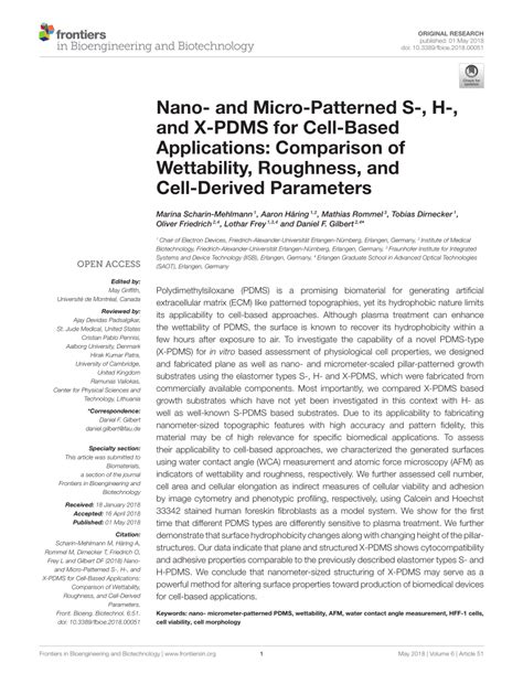 Pdf Nano And Micro Patterned S H And X Pdms For Cell Based