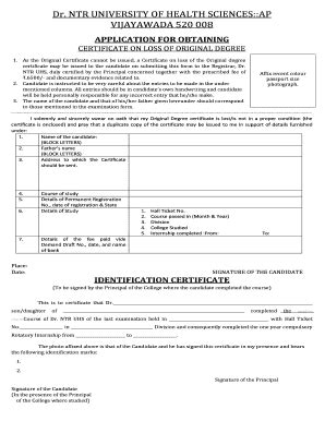 Duplicate Degree APPLICATION Dr Ntr University Of Health Sciences Fill And Sign Printable