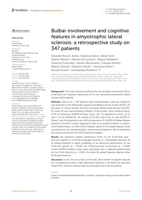 Pdf Bulbar Involvement And Cognitive Features In Amyotrophic Lateral Sclerosis A