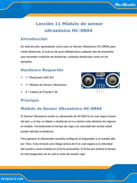 Lección 11 Módulo De Sensor Ultrasónico Hc Sr04 Pdf Sonido Arduino