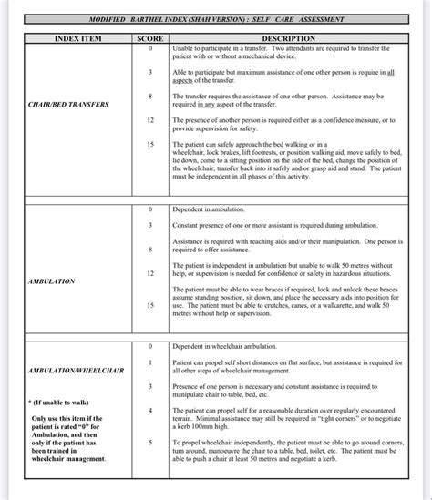 Modified Barthel Index For Adl