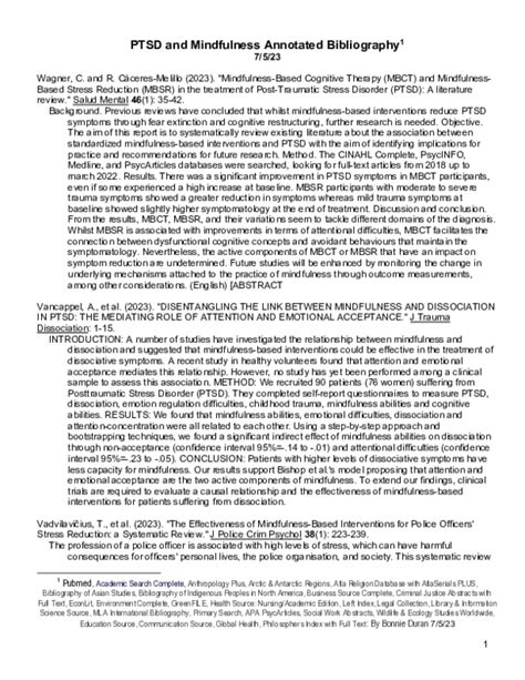 Ptsd And Mindfulness Annotated Bibliography 7 2023