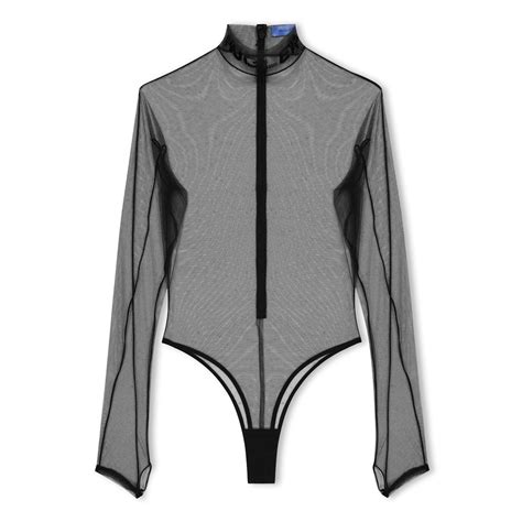 Mugler Embellished Stretch Mesh Bodysuit Women Black Flannels