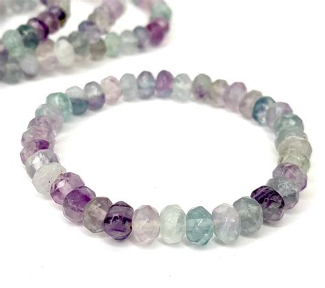 Fluorite Crystal Bracelet Fluorite Gemstone Faceted Rondelle Beaded