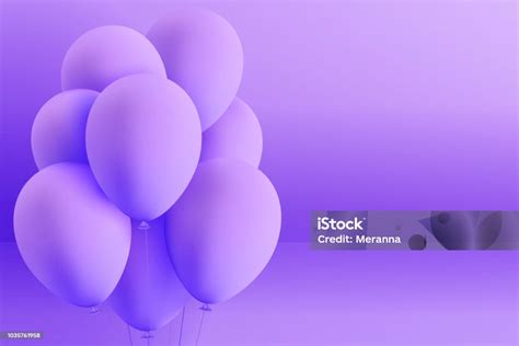 보라색 배경에 부동 현실적인 매트 헬륨 풍선의 집합입니다 생일 파티 결혼식 또는 프로 모션 배너 또는 포스터에 대 한 벡터 3d 풍선 파스텔 컬러로 생생한 그림입니다