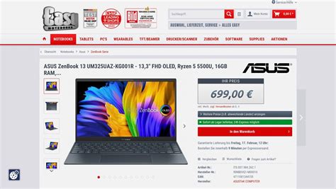 Deal Asus Zenbook 13 Oled Mit 11 Kg Metallgehäuse Ryzen 5 5500u Und