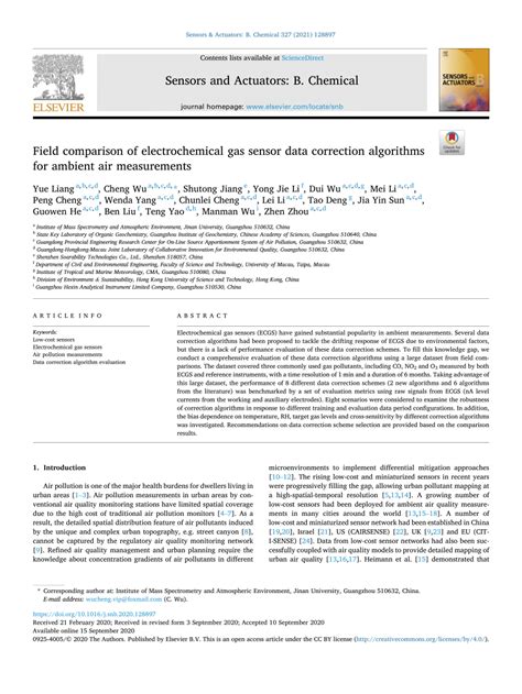 Pdf Field Comparison Of Electrochemical Gas Sensor Data Correction Algorithms For Ambient Air
