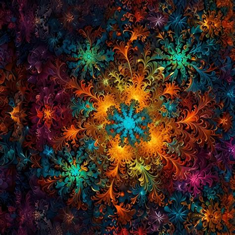 Fractal Explosion Of Bright Colors With Complex Repeating Patterns