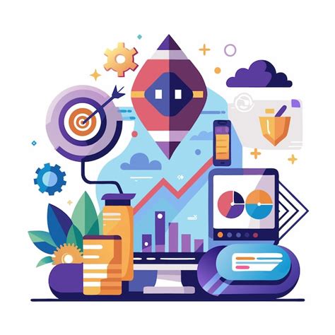 Business Growth Strategy Development Data Analysis Rocket Target Charts Graphs Digital Marketing