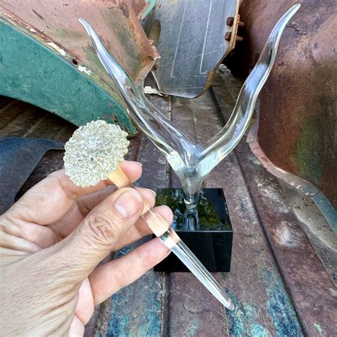 1978 Signed Guyol Sculpture Of Glass Flower On Black Stand Discolored