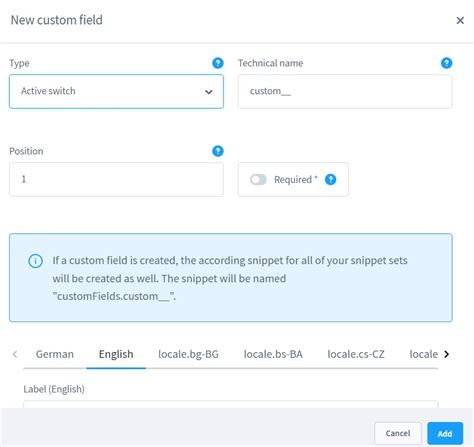 how to create a custom field in shopware store