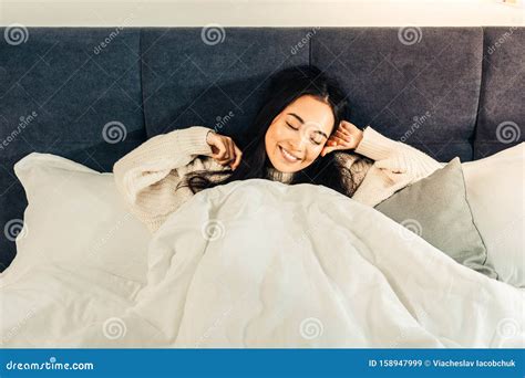 Smiling Young Woman Being Ready To Sleep Stock Image Image Of Young