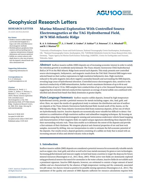 Marine Mineral Exploration With Controlled Source Electromagnetics At The Tag Hydrothermal Field
