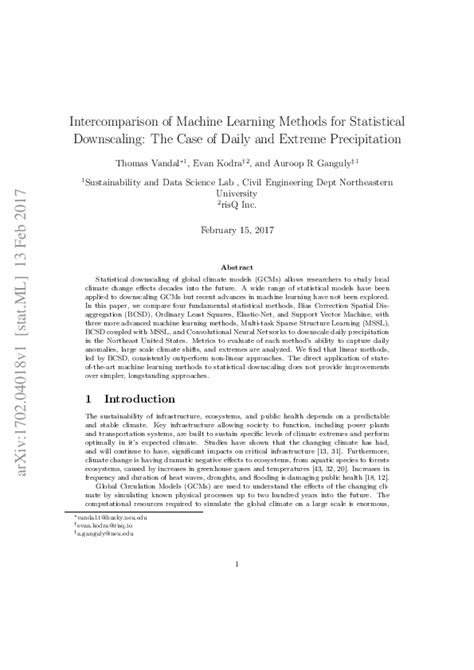 Pdf Intercomparison Of Machine Learning Methods For Statistical