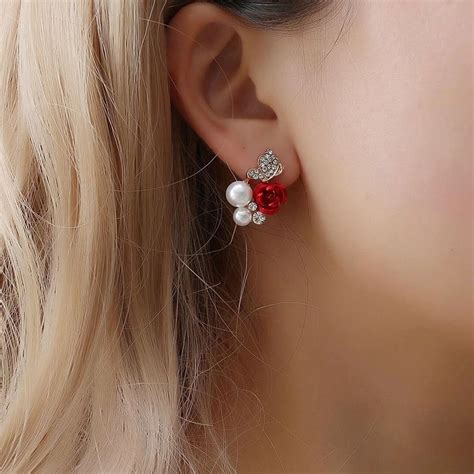 Shuangr Korean Fashion Jewelry Exaggerated Earrings New Style Women Red Imitation Crystal