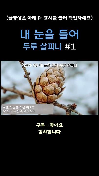 내 눈을 들어 두루 살피니 1 20240315 Youtube