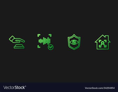 Set Line Shield Eye Scan Palm Print Recognition Vector Image
